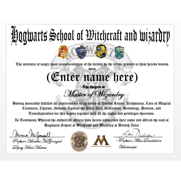 Hogwarts Certificate Template